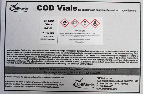 COD-7356 – COD Vials, Mercury-Free, 0-150 ppm, 10 ppm MDL, PK(150/pk ...